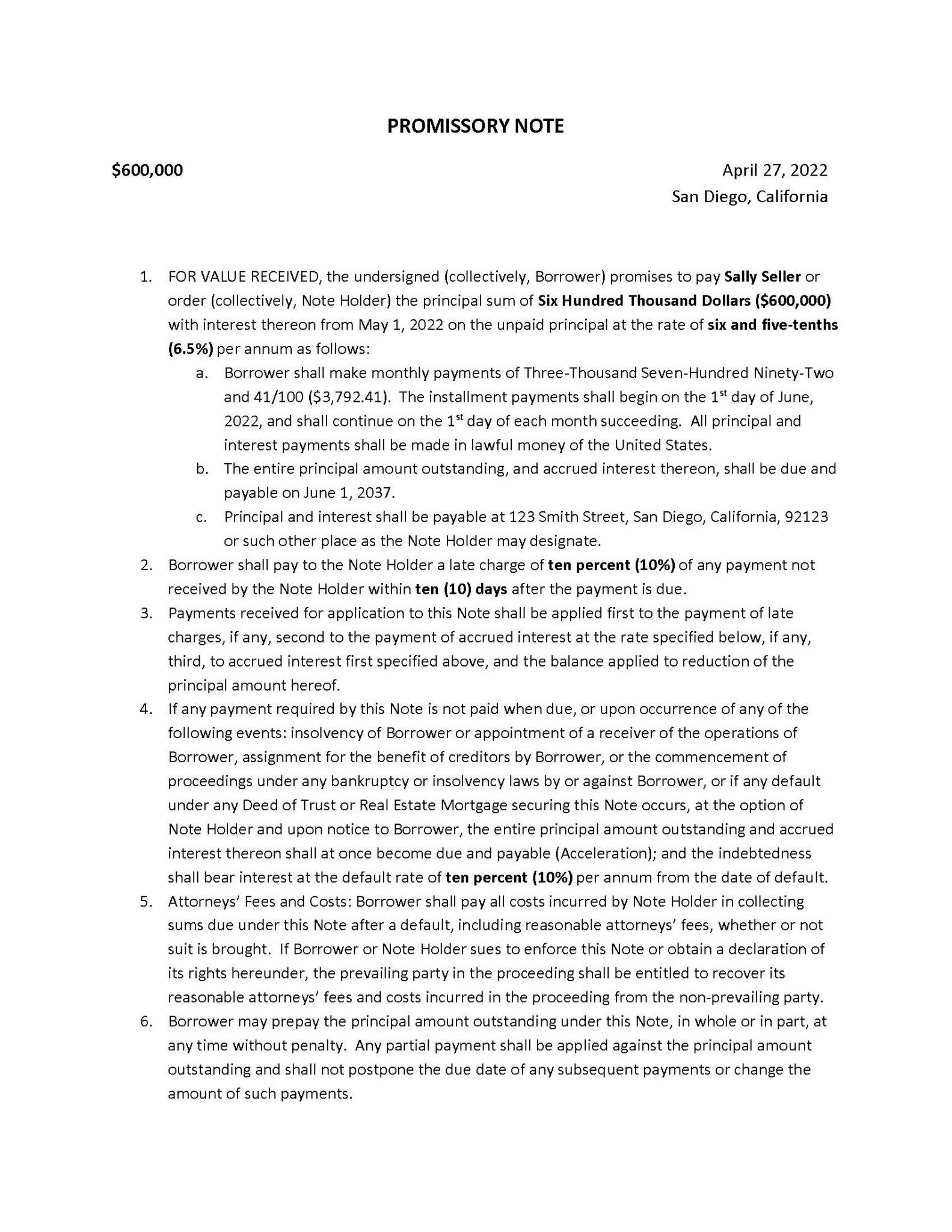 Mortgage Note Example - Seascape Capital